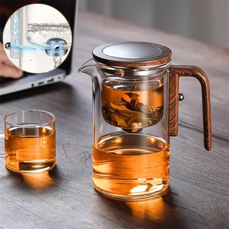 One Click Magnetic Teapot Separation Filtration Glass Tea Pot Wood Han ...